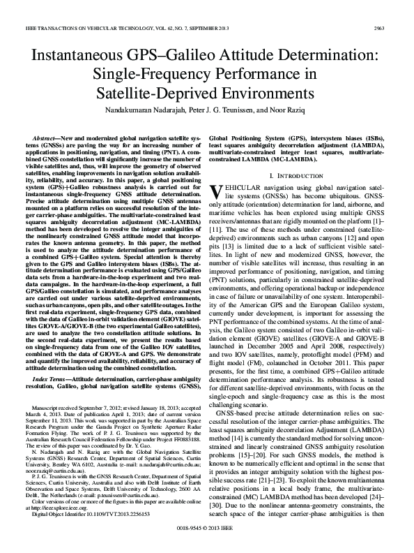 (PDF) Instantaneous GPS–Galileo Attitude Determination: Single-Frequency Performance in ...