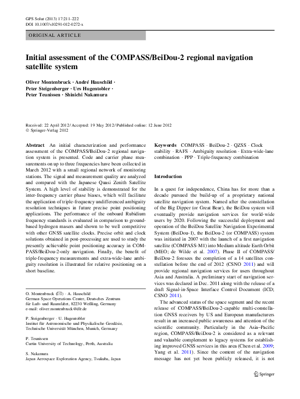 (PDF) Initial assessment of the COMPASS/BeiDou-2 regional navigation ...