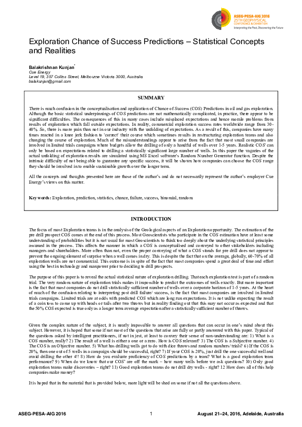 (PDF) Exploration Chance of Success Predictions — Statistical Concepts ...