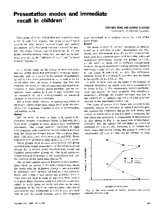 (PDF) Presentation modes and immediate recall in children