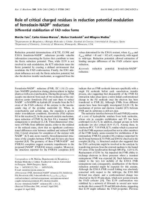 (PDF) Role of critical charged residues in reduction potential ...
