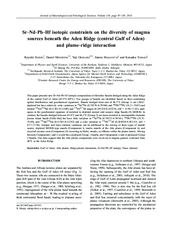 (PDF) Sr–Nd–Pb–Hf isotopic constraints on the diversity of magma ...