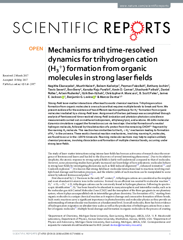 (PDF) Mechanisms and time-resolved dynamics for trihydrogen cation (H3 ...