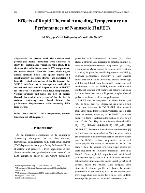 (PDF) Effects of Rapid Thermal Annealing Temperature on Performances of ... (PDF) Effects of Rapid Thermal Annealing Temperature on Performances of ...