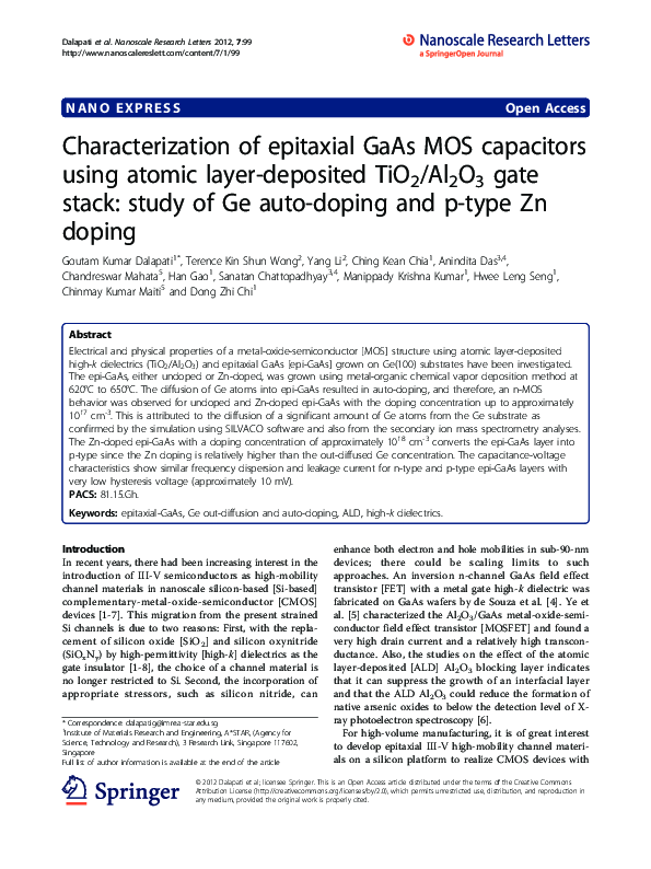 (PDF) Characterization of epitaxial GaAs MOS capacitors using atomic ...