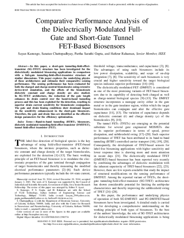 Pdf Comparative Performance Analysis Of The Dielectrically Modulated