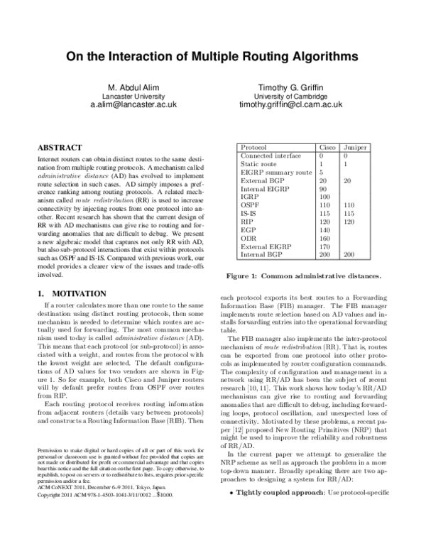 (PDF) On the interaction of multiple routing algorithms