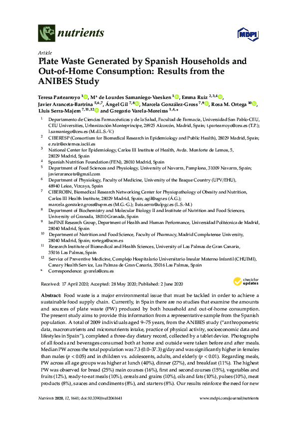 (PDF) Plate Waste Generated by Spanish Households and Out-of-Home ...