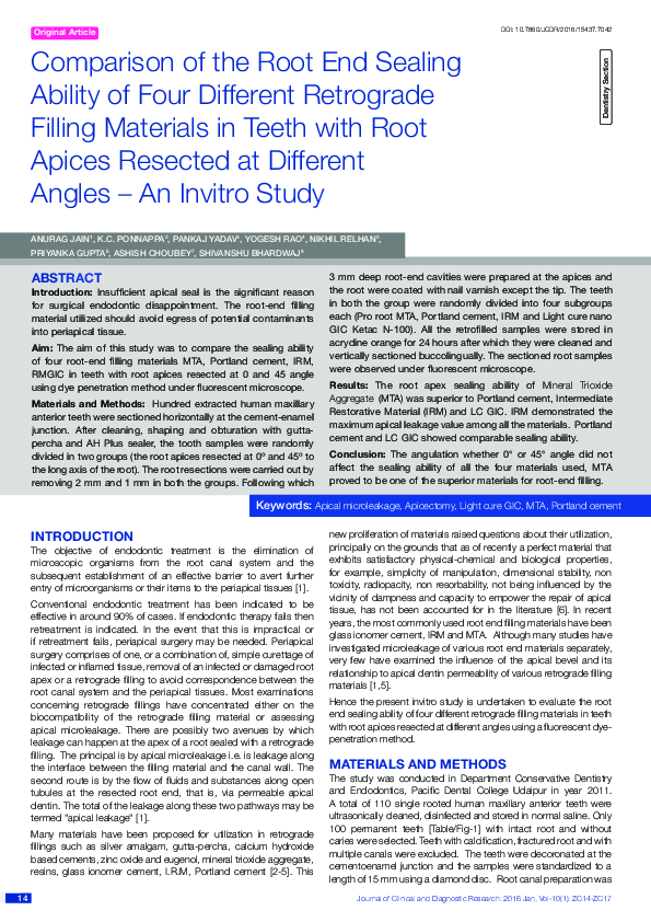 (PDF) Comparison of the Root End Sealing Ability of Four Different ...