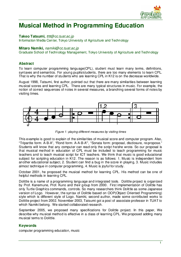 (PDF) Musical Method in Programming Education
