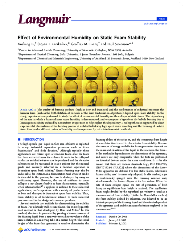 (PDF) Effect of Environmental Humidity on Static Foam Stability