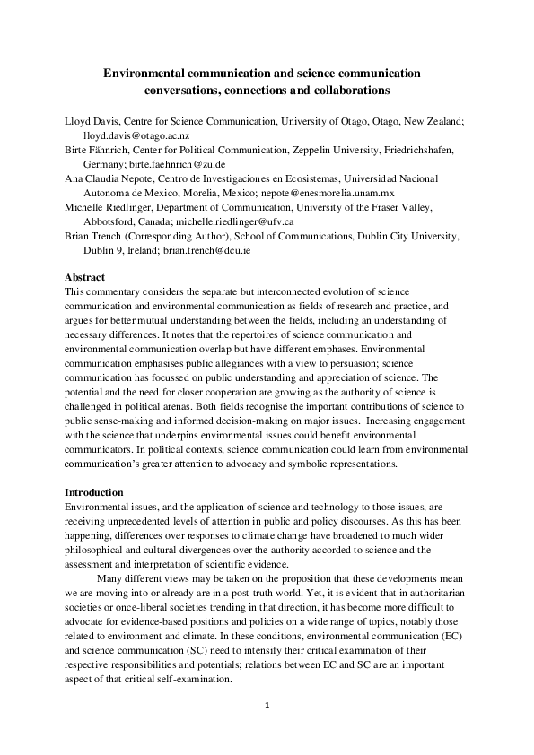 (PDF) Environmental Communication and Science Communication ...