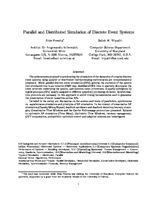 Pdf Parallel And Distributed Simulation Of Discrete Event Systems