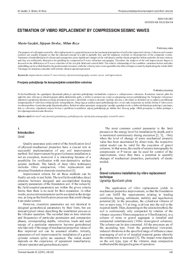 (PDF) Estimation of vibro replacement by compression seismic waves