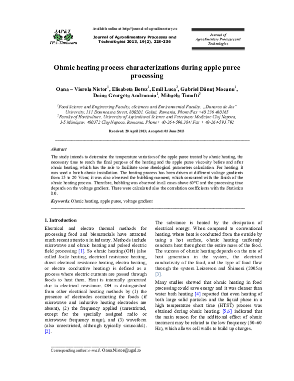 (PDF) Ohmic heating process characterizations during apple puree processing