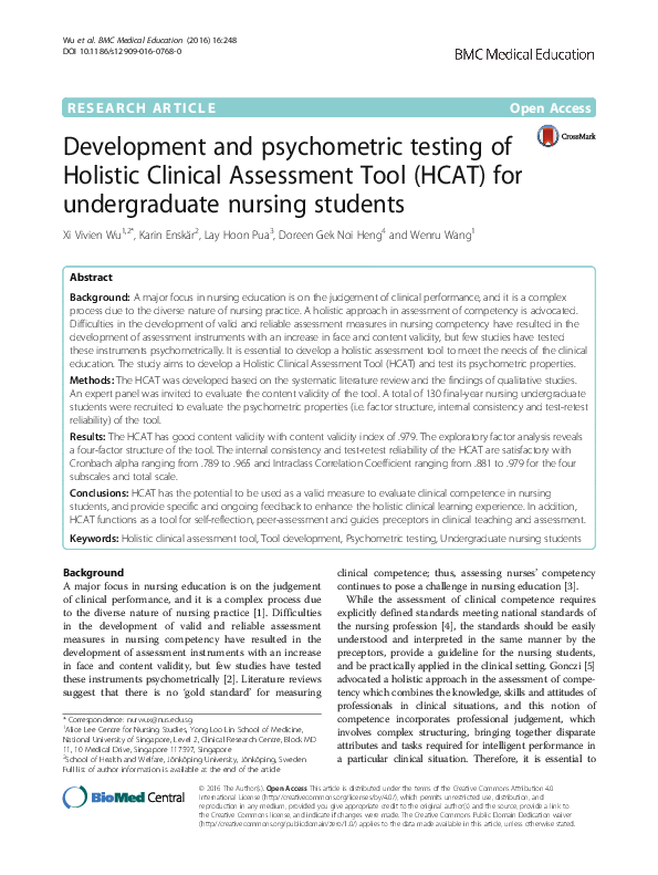 (PDF) Development and psychometric testing of Holistic Clinical ...