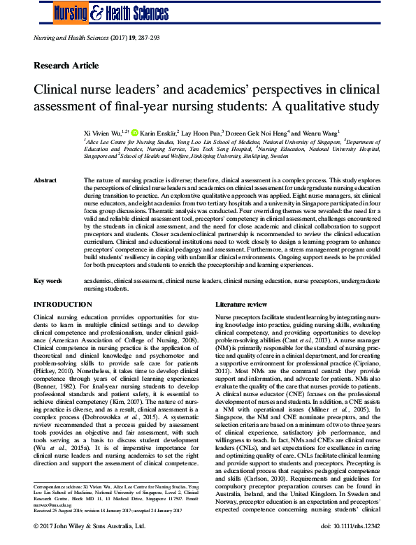 (PDF) Clinical nurse leaders' and academics' perspectives in clinical assessment of final-year ...
