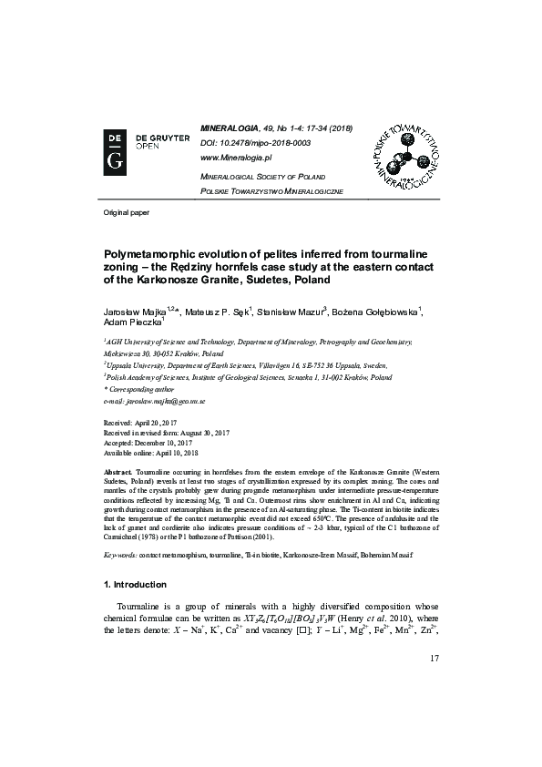 (PDF) Polymetamorphic evolution of pelites inferred from tourmaline ...