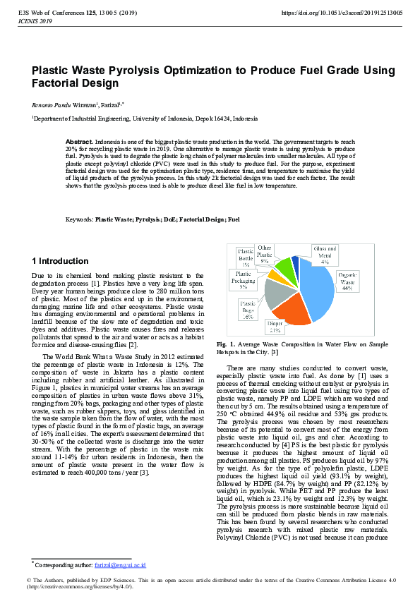 (PDF) Plastic Waste Pyrolysis Optimization to Produce Fuel Grade Using ...