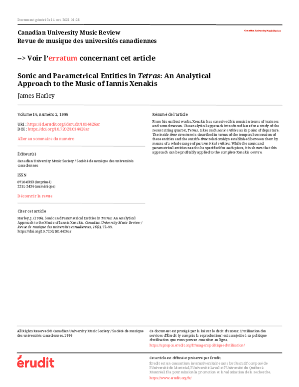 (PDF) Sonic and Parametrical Entities in Tetras: An Analytical Approach ...