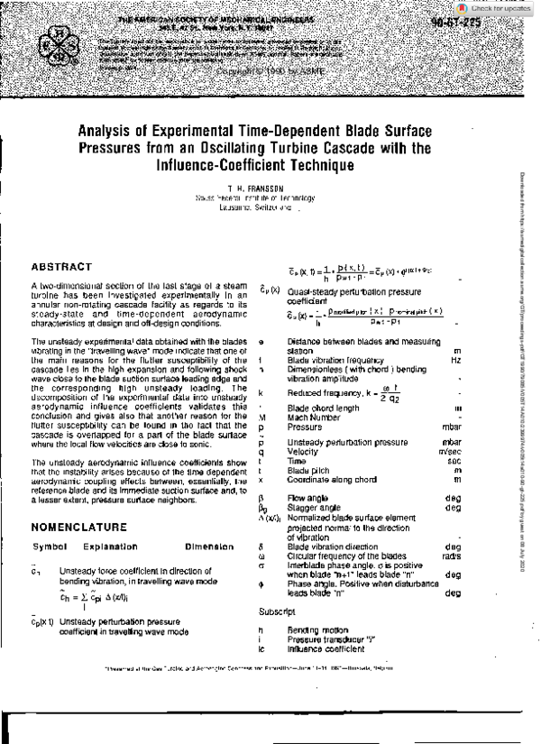 (PDF) Analysis of Experimental Time-Dependent Blade Surface Pressures ...
