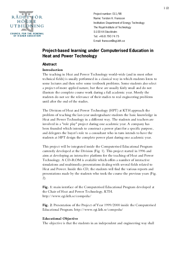 (PDF) Project-based learning under Computerised Education in Heat and ...