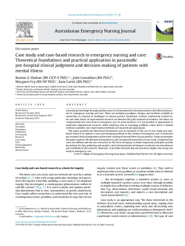 (PDF) Case study and case-based research in emergency nursing and care ...