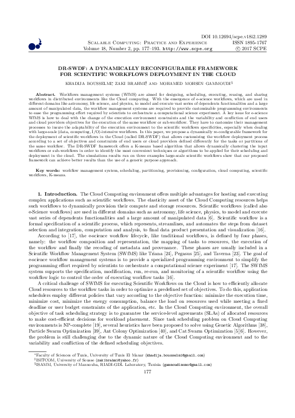 Pdf Dr Swdf A Dynamically Reconfigurable Framework For Scientific Workflows Deployment In The