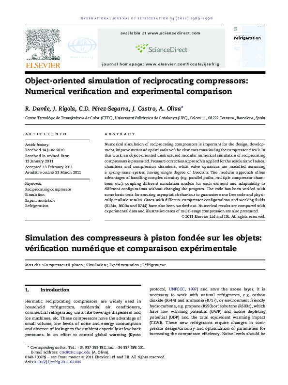 (PDF) Object-oriented simulation of reciprocating compressors ...