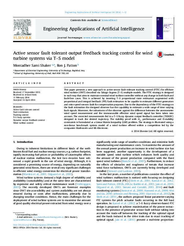 Pdf Active Sensor Fault Tolerant Output Feedback Tracking Control For Wind Turbine Systems Via
