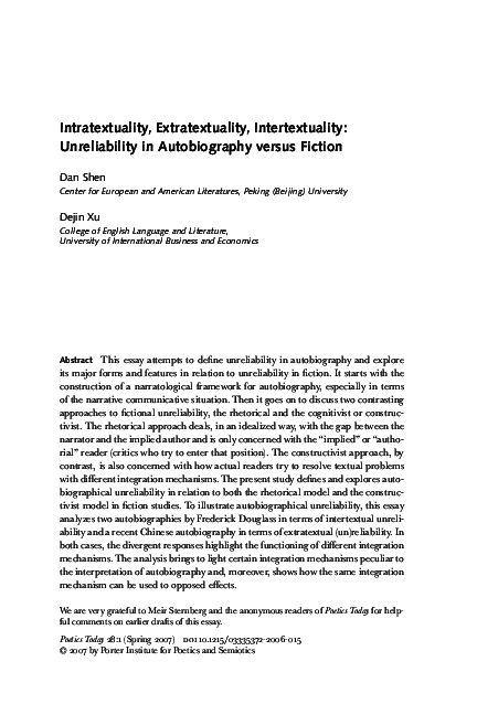 (PDF) Intratextuality, extratextuality, intertextuality: unreliability ...