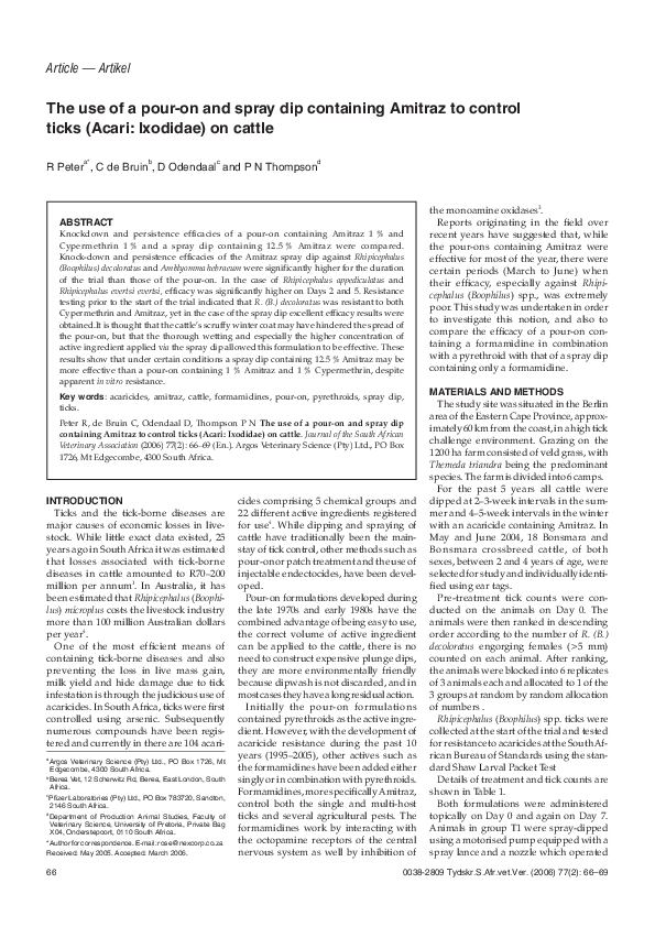 (PDF) The use of a pour-on and spray dip containing Amitraz to control ...