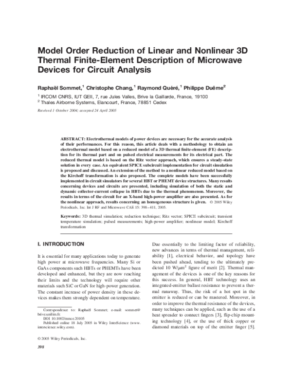 (PDF) Model order reduction of linear and nonlinear 3D thermal finite-element description of ...