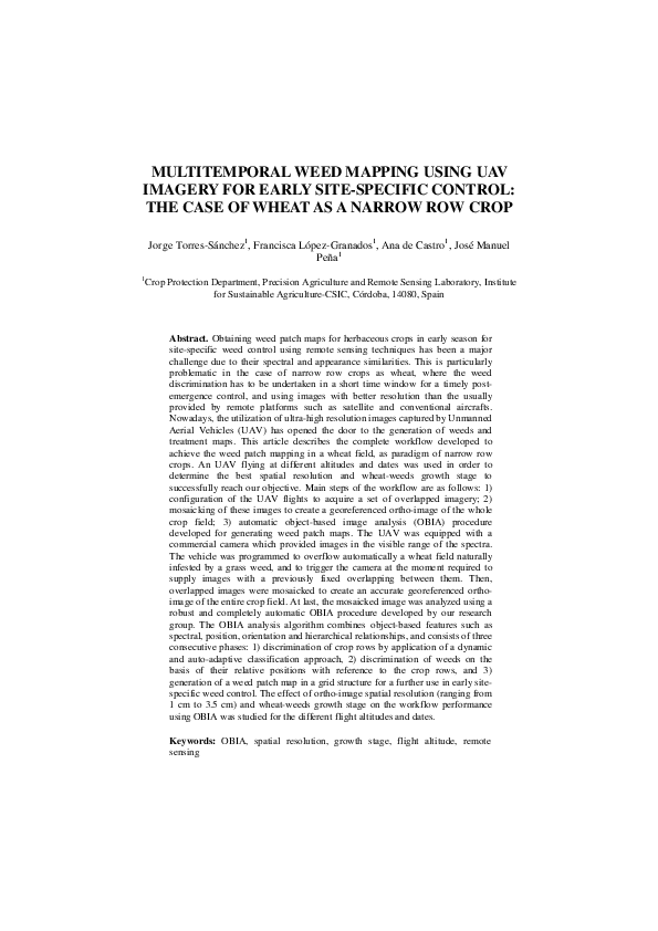 (PDF) Multitemporal weed mapping using UAV imagery for early site-specific control: the case of ...
