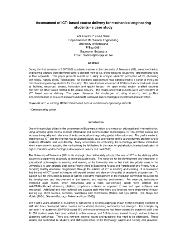 (PDF) Assessment of ICT based course delivery for mechanical ...
