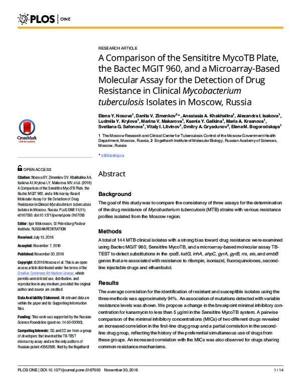 (PDF) A Comparison of the Sensititre MycoTB Plate, the Bactec MGIT 960 ...