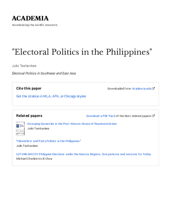 (PDF) Electoral Politics in the Philippines