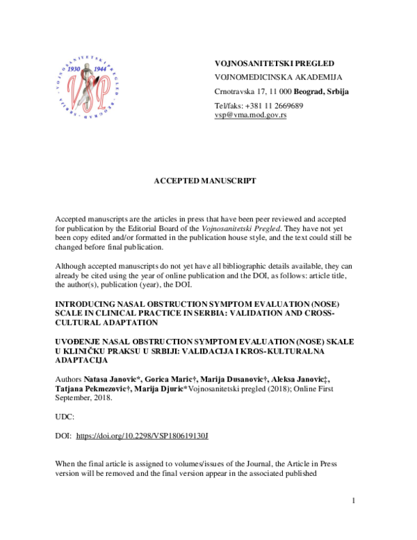 (PDF) Introducing nasal obstruction symptom evaluation (NOSE) scale in ...