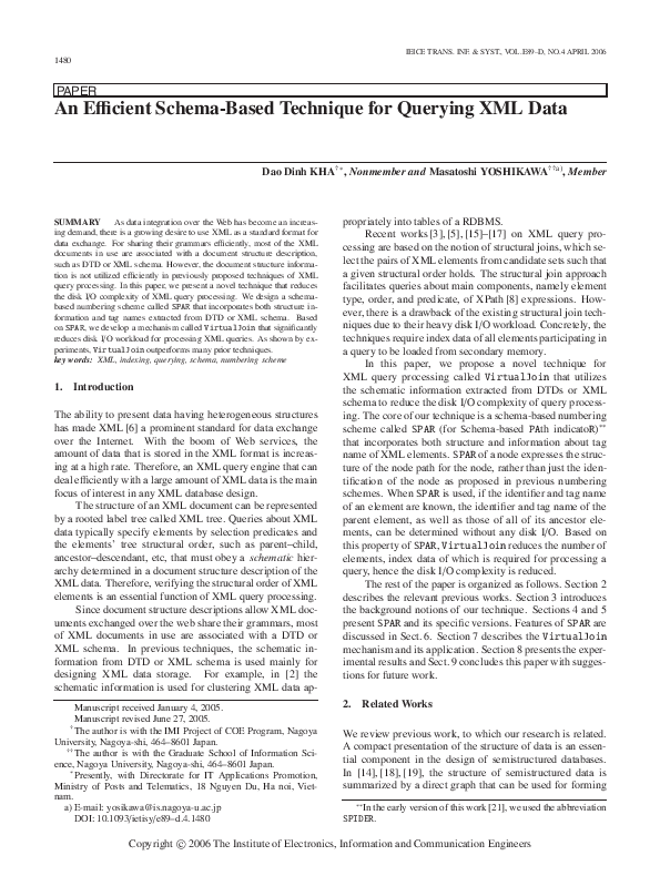 Pdf An Efficient Schema Based Technique For Querying Xml Data