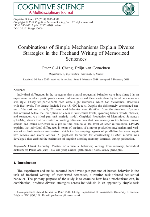 (PDF) Combinations of Simple Mechanisms Explain Diverse Strategies in ...