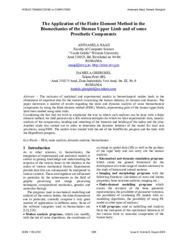 (PDF) The application of the finite element method in the biomechanics of the human upper limb ...