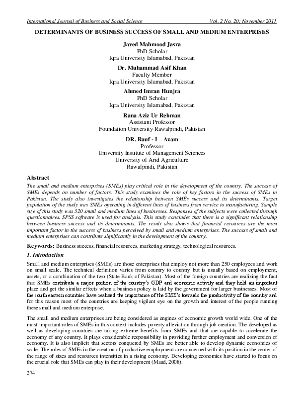 (PDF) DETERMINANTS OF BUSINESS SUCCESS OF SMALL AND MEDIUM ENTERPRISES