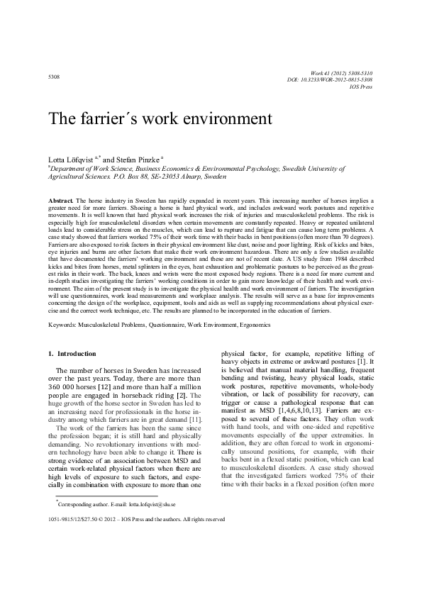 (PDF) The farrier's work environment