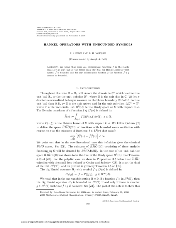 (PDF) Hankel operators with unbounded symbols