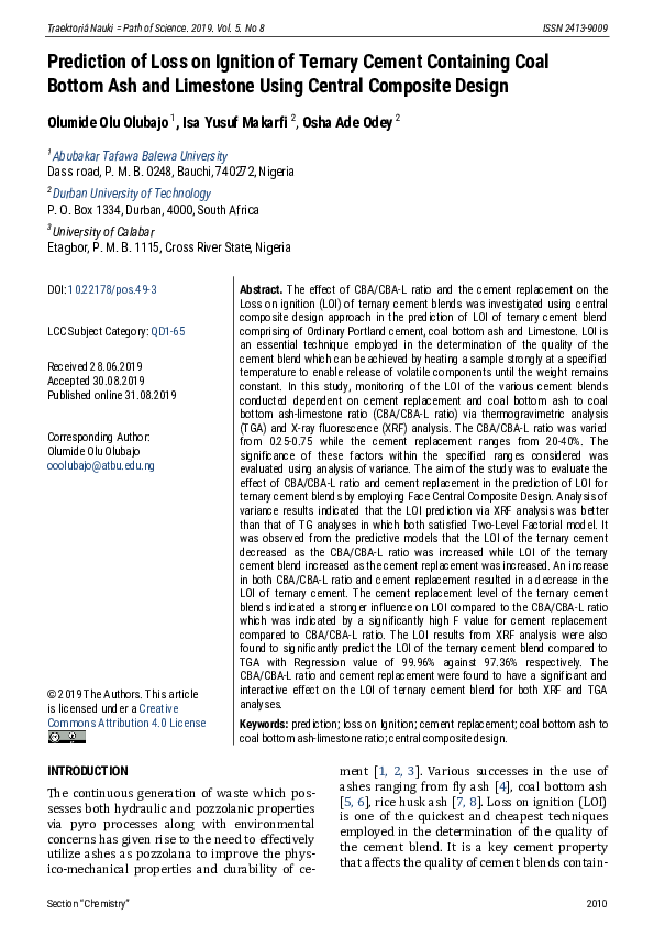 (PDF) Prediction of Loss on Ignition of Ternary Cement Containing Coal ...
