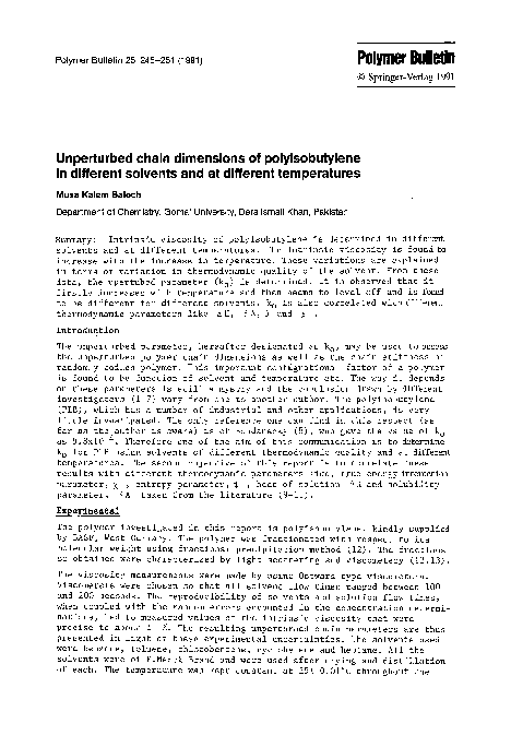 (PDF) Unperturbed chain dimensions of polyisobutylene in different ...