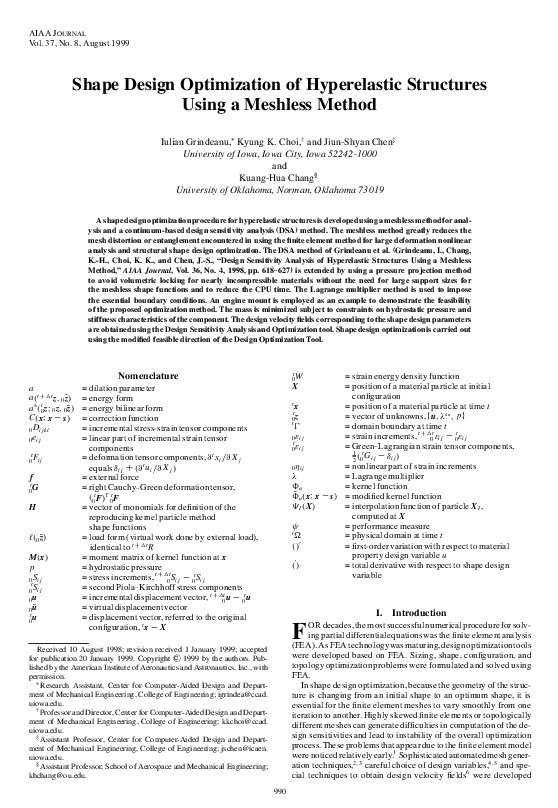 Pdf Shape Design Optimization Of Hyperelastic Structures Using A Meshless Method