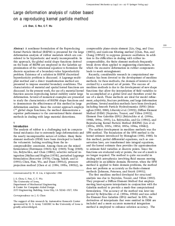 Pdf Large Deformation Analysis Of Rubber Based On A Reproducing Kernel Particle Method Jiun