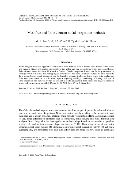 Pdf Meshfree And Finite Element Nodal Integration Methods
