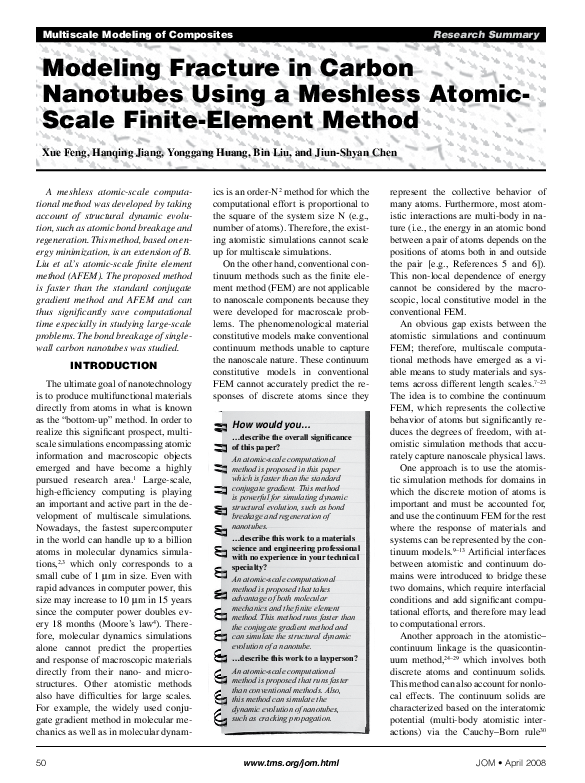 Pdf Modeling Fracture In Carbon Nanotubes Using A Meshless Atomic Scale Finite Element Method